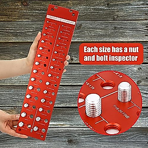 Retisee 28 Size 4'' x 20'' Bolt and Nut Identifier Gauge Nut Bolt Size and Thread Identifier Thread Pitch Gauge Standard Inch and Centimeter Ruler (Red,Classic)