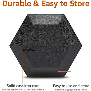 Amazon Basics Rubber Encased Exercise & Fitness Hex Dumbbell, Hand Weight for Strength Training, 15 pounds, Black & Silver