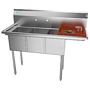 KoolMore - SC121610-12R3 3 Compartment Stainless Steel NSF Commercial Kitchen Sink with Drainboard - Bowl Size 12" x 16" x 10", Silver