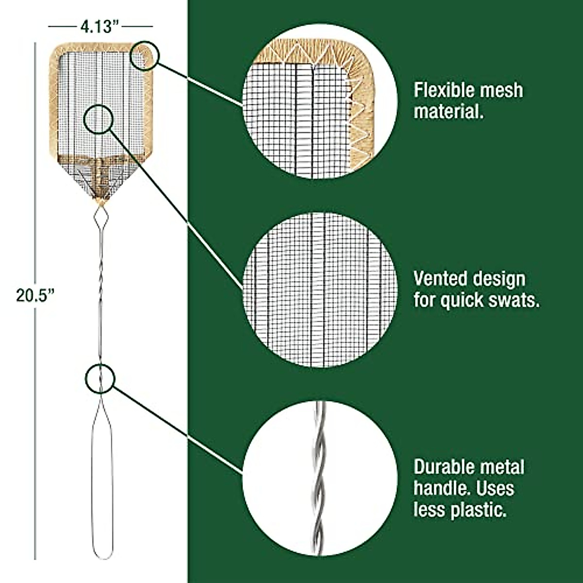 Enoz Wire Mesh Head Flyswatter with Metal Handle (Pack of 3)