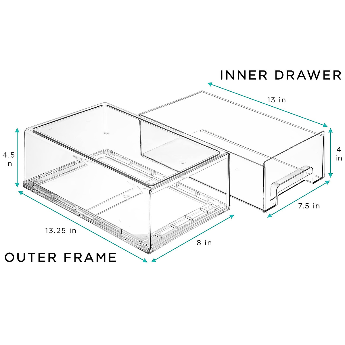 Sorbus Clear Stackable Fridge Drawer Bins - Pull Out Refrigerator Organizer Containers for Kitchen Storage (4 Pack | Medium)