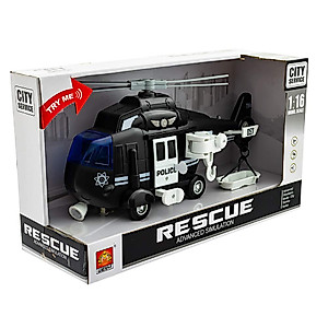 Liberty Imports Police Rescue Helicopter Friction Powered Toy Vehicle for Boys | Push and Go Chopper with Pretend Play Action Lights and Sounds