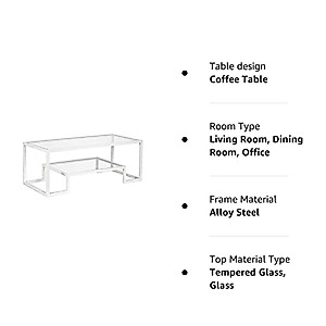Henn&Hart 45" Wide Rectangular Coffee Table in White, Modern coffee tables for living room, studio apartment essentials