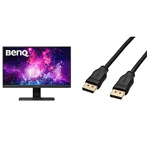 BenQ 24 Inch IPS Monitor | 1080P | Proprietary Eye-Care Tech | Ultra-Slim Bezel | Adaptive Brightness for Image Quality | Speakers | GW2480 & AmazonBasics DisplayPort to DisplayPort HD Display Cable