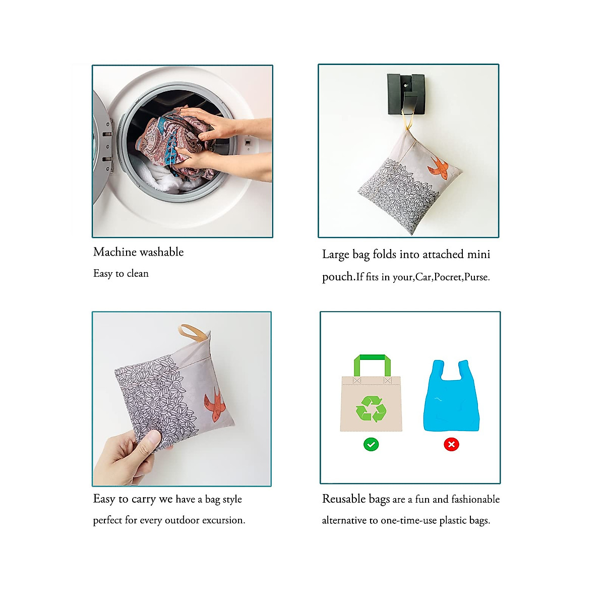 Found Notice Artistic Painting Style Reusable Grocery Bags - Foldable, Durable, and Easy to Clean - Perfect for Shopping, Travel, and Kitchen Groceries Gift Tote Bag - Set of 4