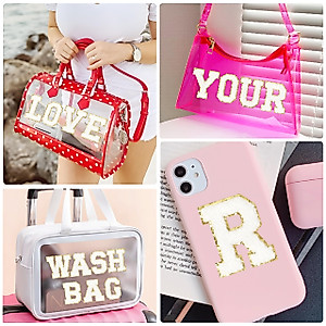 Self-Adhesive Chenille Letters Patches: NICEVINYL 104PCS White Iron on Preppy Letter Patches Stickers for Clothing Backpacks Embroidered Applique Initial Patch