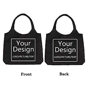 KEEVICI Add Your Image Text Custom Design Your Own Personalized Canvas Tote Bag (Black)