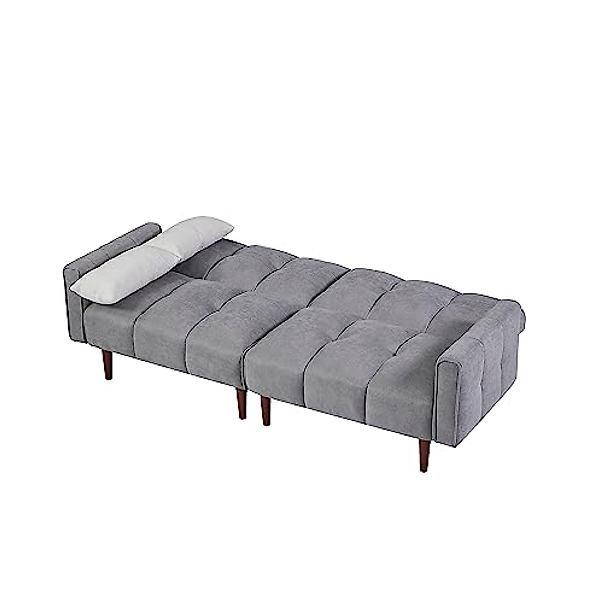 3 in 1 Convertible Linen Upholstered Tufted Futon Sofabed ,81-inch Modern Oversized Functional Loveseat Sofa Convertible Sleeper Couch Bed with Split Backrest ,2 Pillows and Wood Legs for Living Room