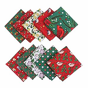 10PCS Christmas Cotton Fabric Bundles 20" x 20" Printed Fat Quarter Fabric Pre-Cut Squares Sheets Fabric for Patchwork Sewing DIY Crafting Quilting Fabric