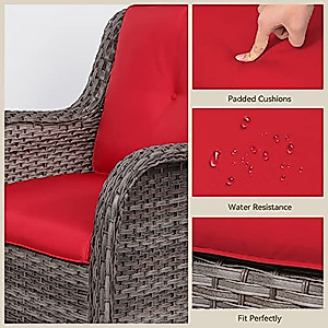 Joyside Outdoor Swivel Rocker Patio Chairs Set of 2 and Matching Side Table - 3 Piece Wicker Patio Bistro Set with Premium Fabric Cushions(Brown/Red)