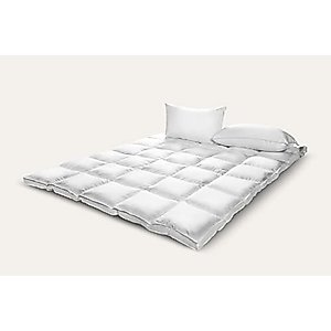ROSE FEATHER Goose Down Feather Bed Mattress Topper,Down Matress Topper Cover with Straps, Breathable Soft Fluffy Baffled Pillowtop Mattress Pad Feather Topper Queen-All Season,Size:60x80inchs