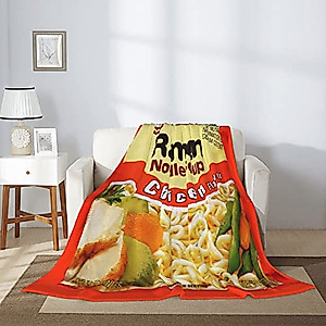 Instant Noodle Soup Chicken Flavor Ramen Blanket 50"X40" Soft Cozy Lightweight Flannel Fluffy Microfiber All Season Funny Food Blanket Fuzzy Plush Throw Blankets for Couch Sofa Bed