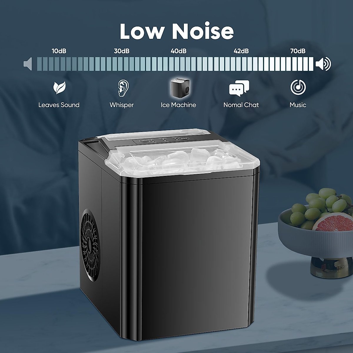 OLIXIS Ice Maker Countertop, 9 Cubes Ready in 6 Mins, 26lbs in 24Hrs, Self-Cleaning Ice Machine with Ice Scoop and Basket, 2 Sizes of Bullet Ice, Bright Black