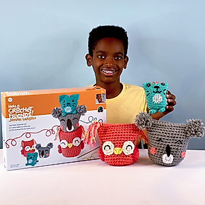 Boye Jonah's Hands Cute Critters Beginners Crochet Kit for Kids and Adults, Makes 3 Animals, Multicolor 10 Piece, Small