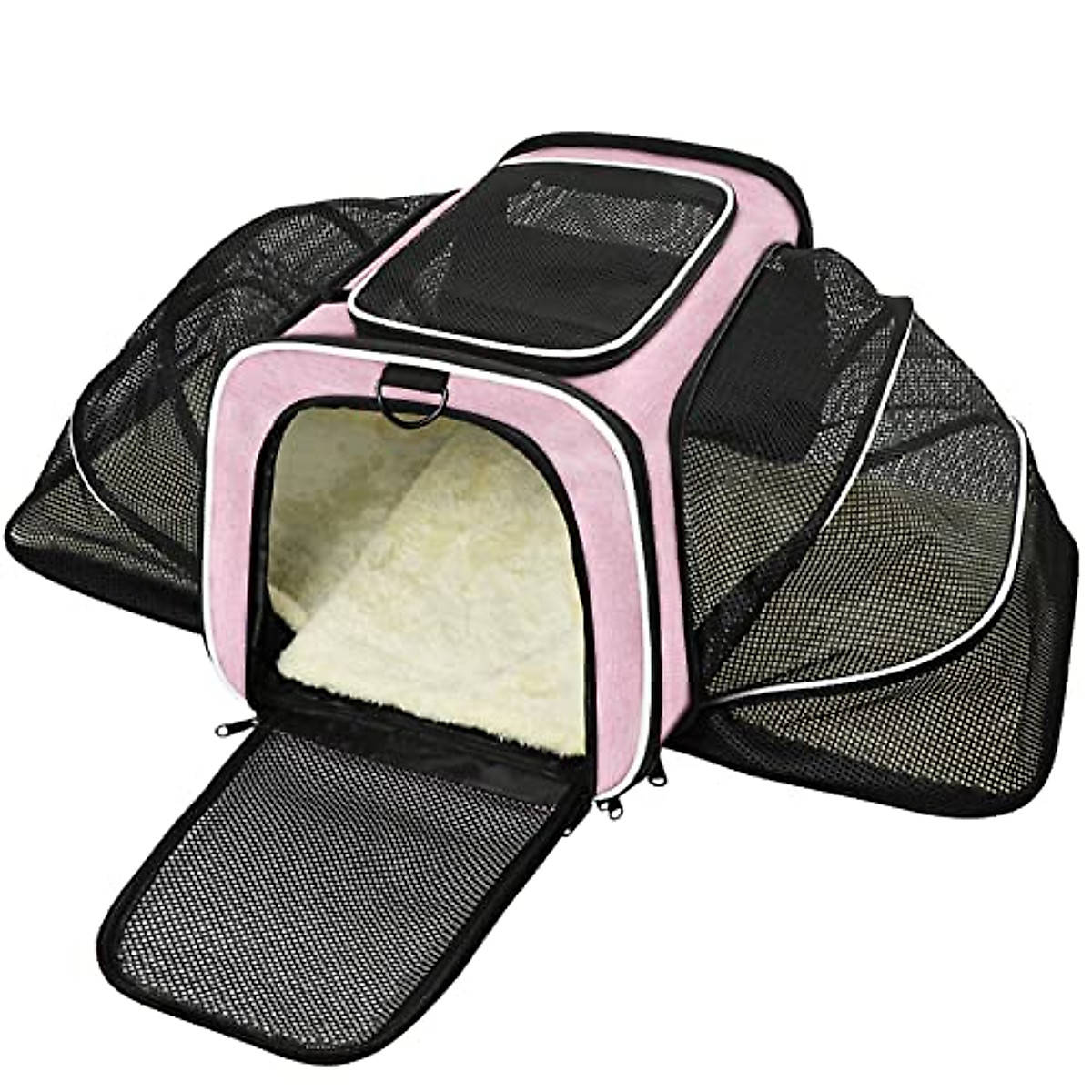 Cat Carrier Airline Approved Pet Carrier, Expandable Foldable Soft-Sided Dog Carrier, 3 Open Doors, 2 Reflective Tapes, Pet Travel Bag Safe and Easy for Cats and Dogs(Pink)