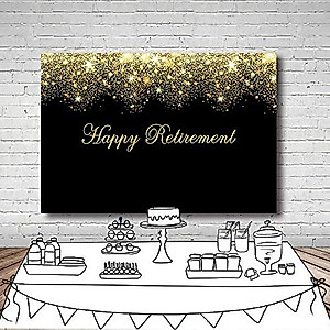 MEHOFOTO Black and Gold Happy Retirement Photo Studio Backdrop Black Glitter Golden Congrats Retirement Party Decoration Banner Photography Background 7x5ft