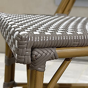 PURPLE LEAF French Bar Stools Set of 2 Bamboo Print Finish Patio Bar Stools with Back Rattan Bar Chairs Wicker Bar Height Stool 30" with Footrest Kitchen Island Stools Outdoor Barstool Grey