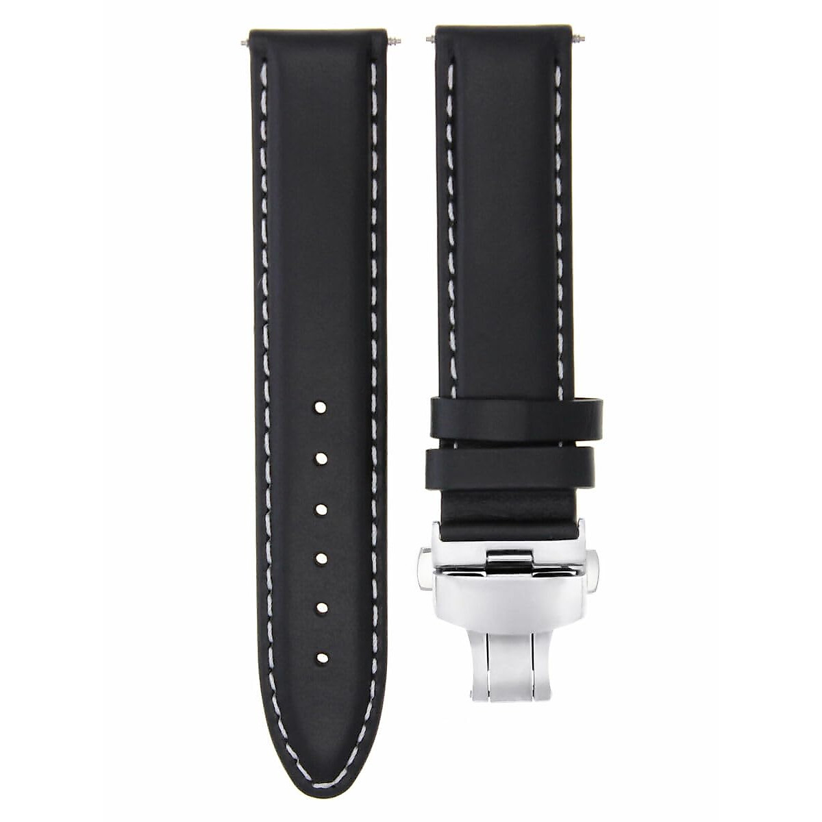 Ewatchparts 18MM LEATHER WATCH BAND SMOOTH WATERPROOF STRAP COMPATIBLE WITH IWC BUTTERFLY CLASP BLACK WS