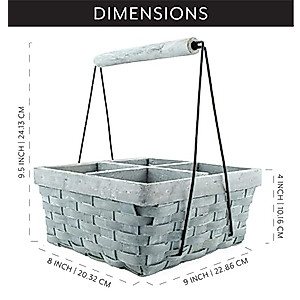 AuldHome Wood Basket Caddy (Gray Washed), 4-Compartment Carry-All Divided Organizer, Great for Easter/Spring Gift Basket