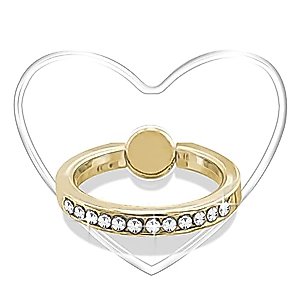 TACOMEGE Transparent Clear Cell Phone Ring Grips Holder for Apple iPhone Samsung Galaxy, Finger Ring Stand for Smartphones Tablets Cases(Crystal-Heart-Gold)