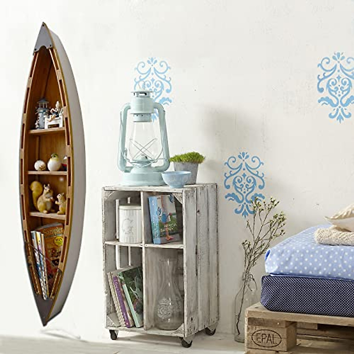 Nautical Wood Boat Shelf Wall Decor Hanging Row Boat Shelf for Bathroom Living Room Home Decor Beach Theme 47" H