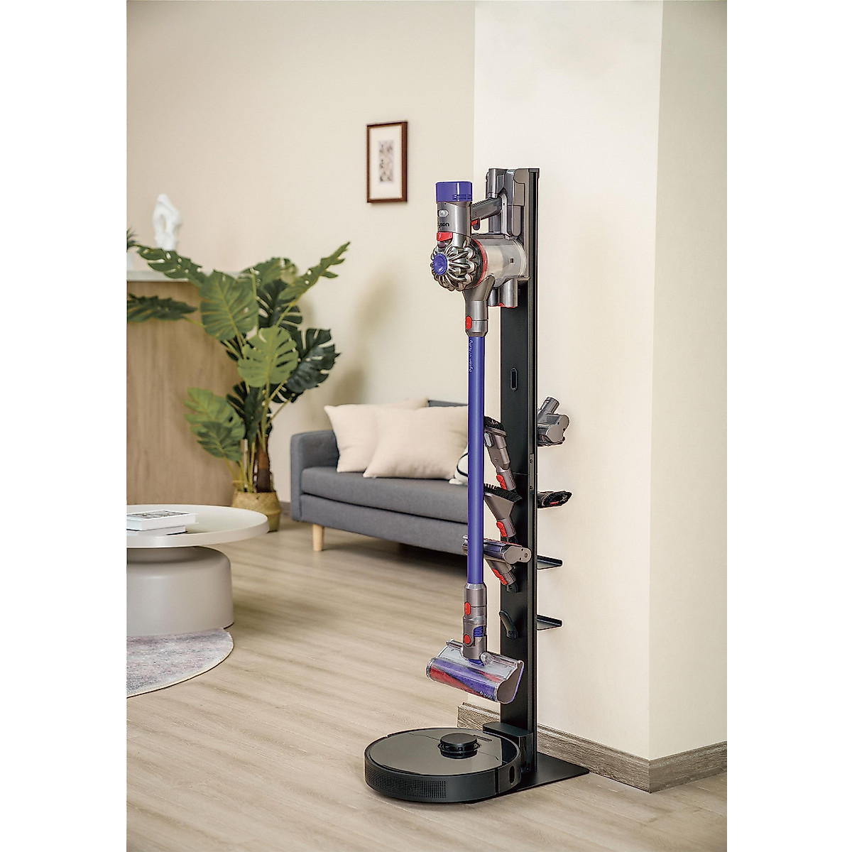 Mount Plus HAB2-HS Premier Aluminum Storage Stand Made for Dyson V15 V12 V11 V10 V8 V7 V6 Cordless Stick Vacuum Cleaner And Floor Robot With 8 Attachment Holders