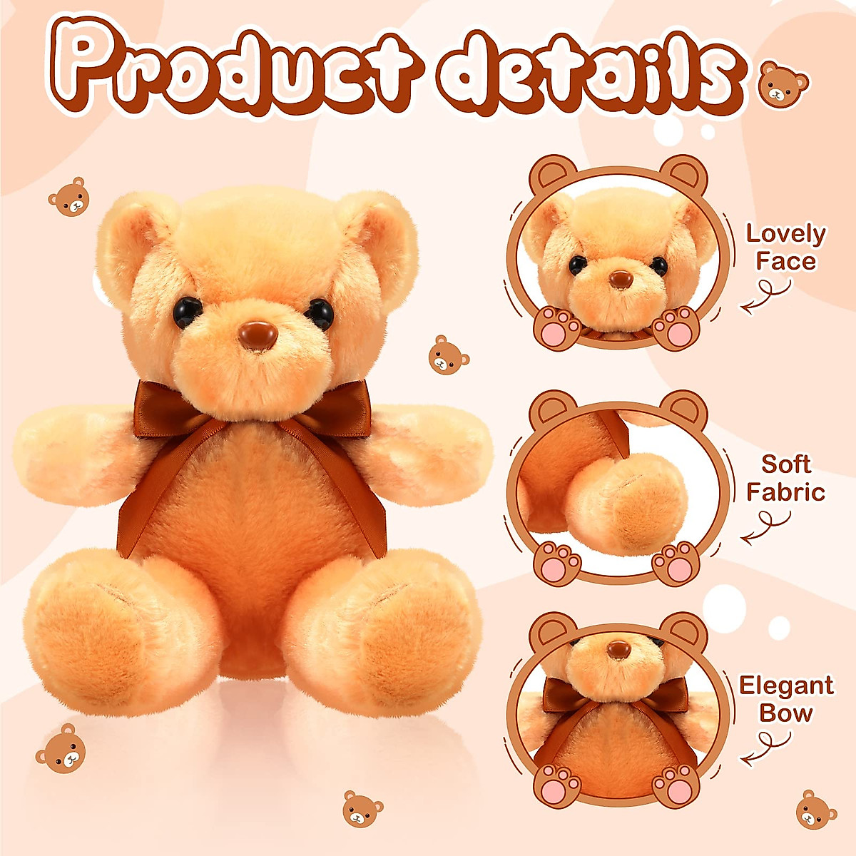 HyDren 12 Pieces Operation Christmas Bears Stuffed Animals Soft Plush Toy Bears with Ribbon Bow for Birthday Valentine's Day Baby Shower Bear Party Favor(Brown, 12 Inch)