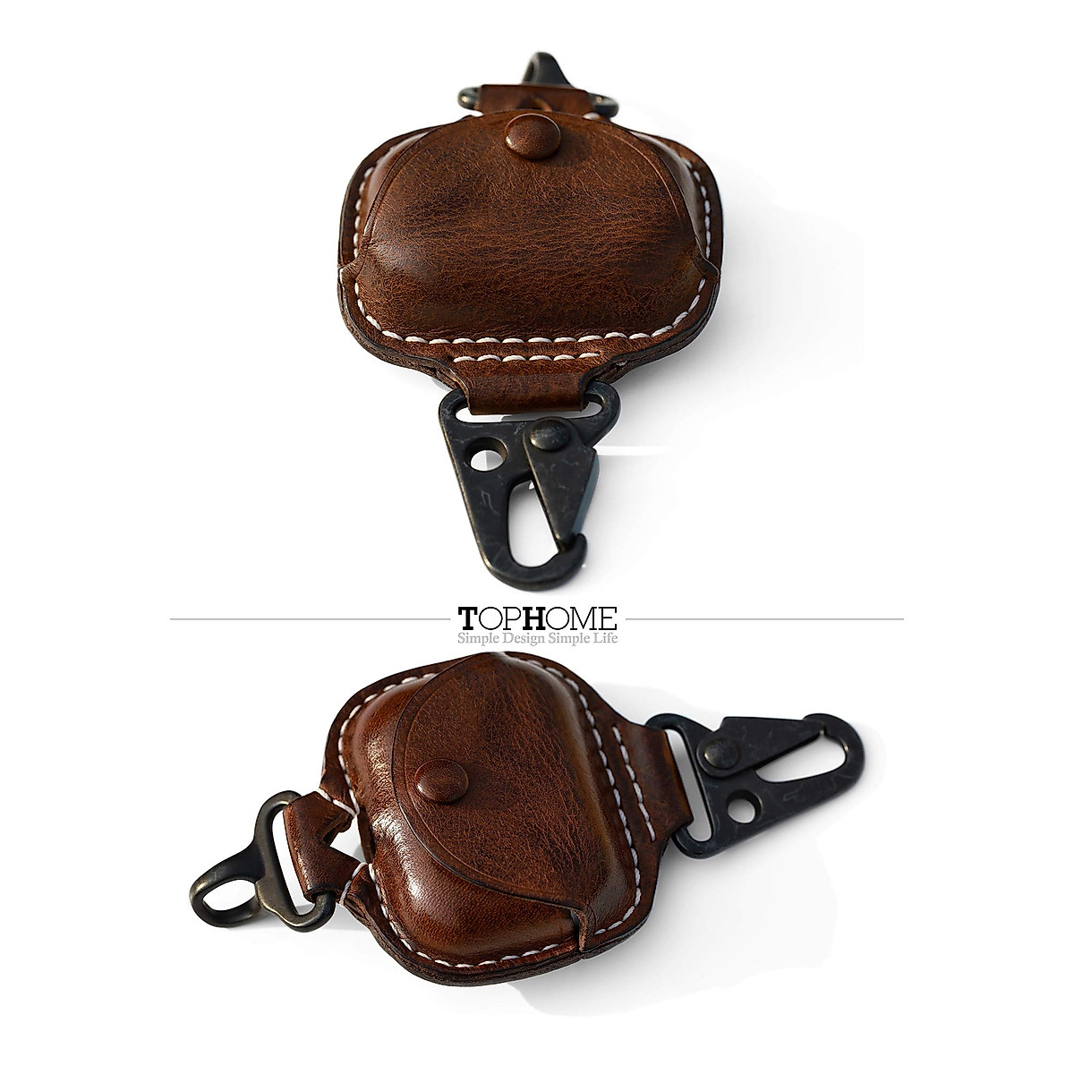 TOPHOME AirPods Pro Leather Case, Premium Genuine Leather Cover for AirPods Pro Case with Fine Copper Carabiner/Earbuds Accessories (Coffee,1 Piece)