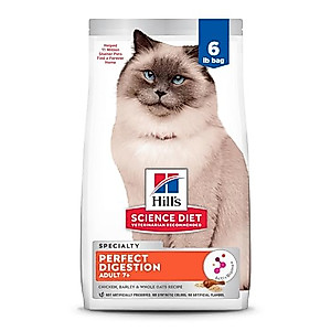 Hill's Science Diet Perfect Digestion, Senior Adult 7+, Digestive Support, Dry Cat Food, Chicken, Barley, & Whole Oats, 6 lb Bag