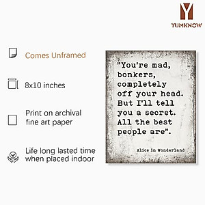 You Are Mad Bonkers All the Best People Are Saying - Alice in Wonderland Wall Art Decor - Alice Inspirational Saying Quote Poster Print - Motivational Wall Art for Alice Fan - Gift for Women Teen Girl