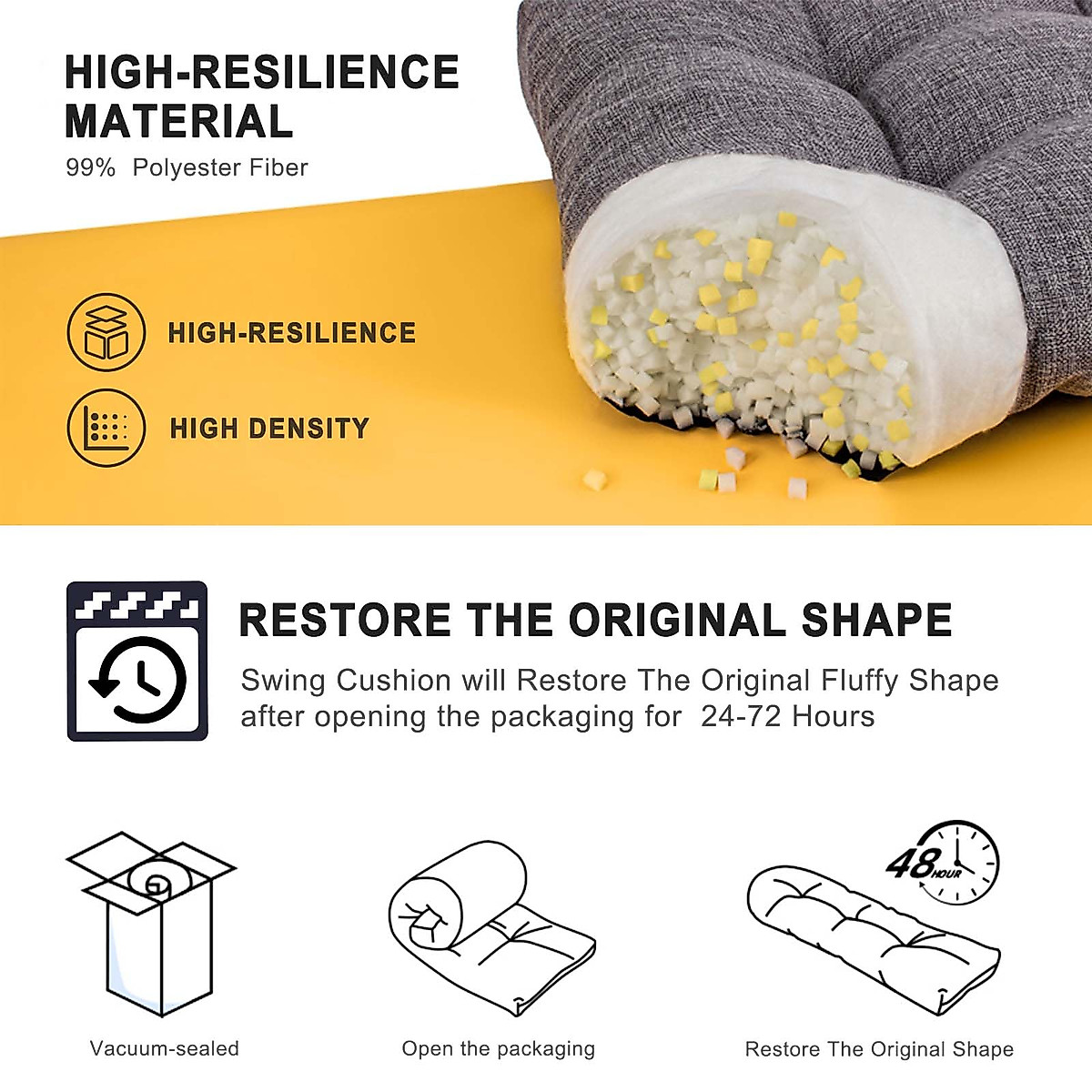 LCYY.JF Porch Swing Cushion,Waterproof Bench Cushion for Outdoor Furniture with Backrest, Thickened Swing Cushions 3 Seater Replacement with Ties for Porch,Patio,Outdoor,Backyard and Garden