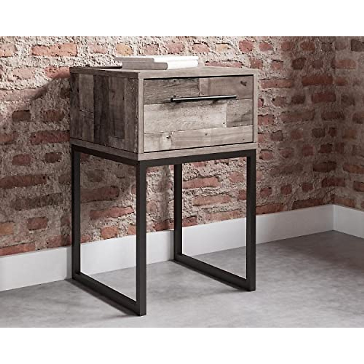 Signature Design by Ashley Neilsville Industrial 1 Drawer Nightstand, Butcher Block Gray