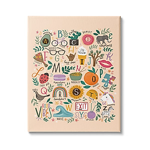 Stupell Industries Whimsical Kid's Alphabet Playful ABC Illustrations Everyday Items, Design by Loni Harris Canvas Wall Art, 16 x 20, Orange