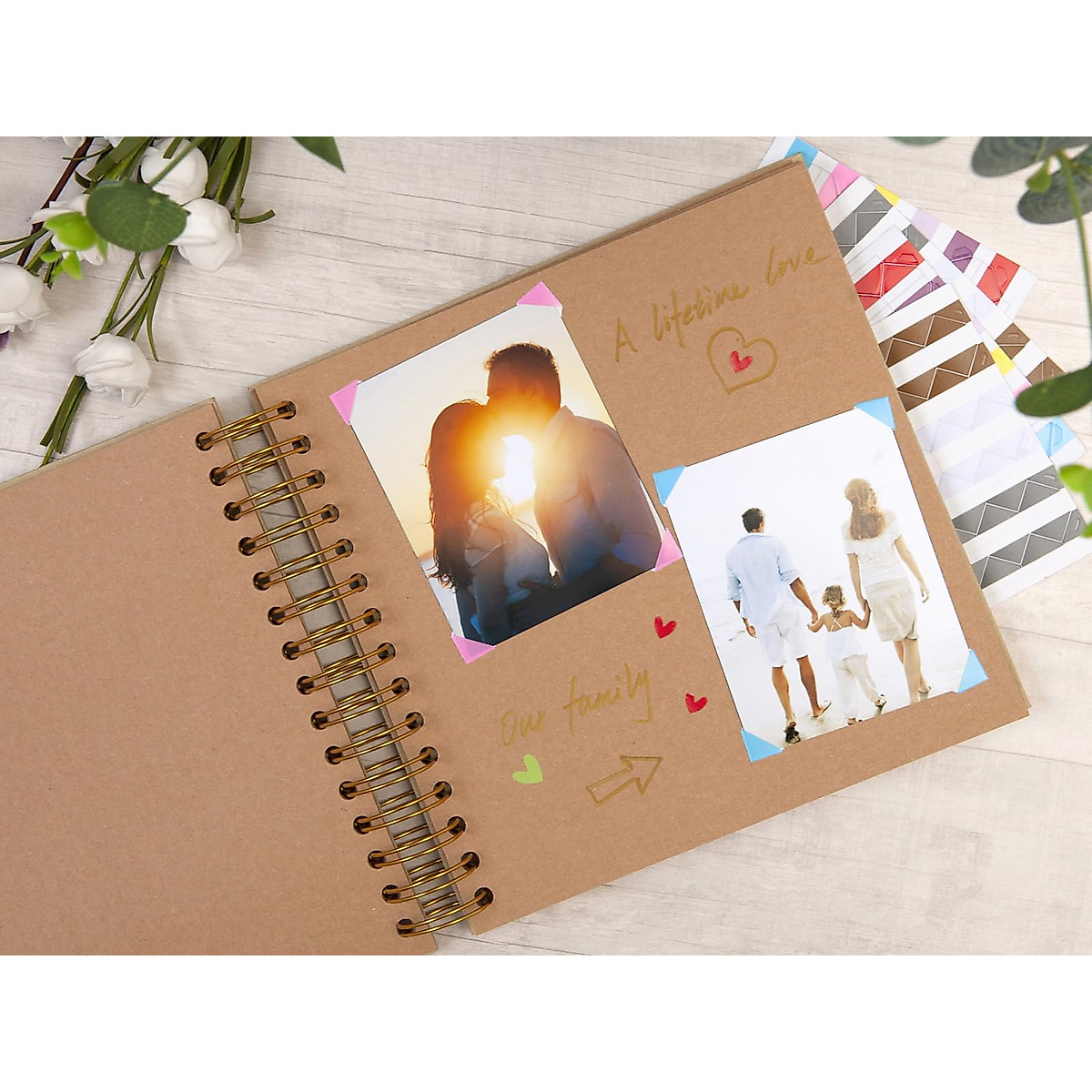 potricher 8 x 8 Inch DIY Scrapbook Photo Album Hardcover Kraft Blank Yellow 80 Pages Wedding and Anniversary Family Photo Album (Yellow, 8 Inch)