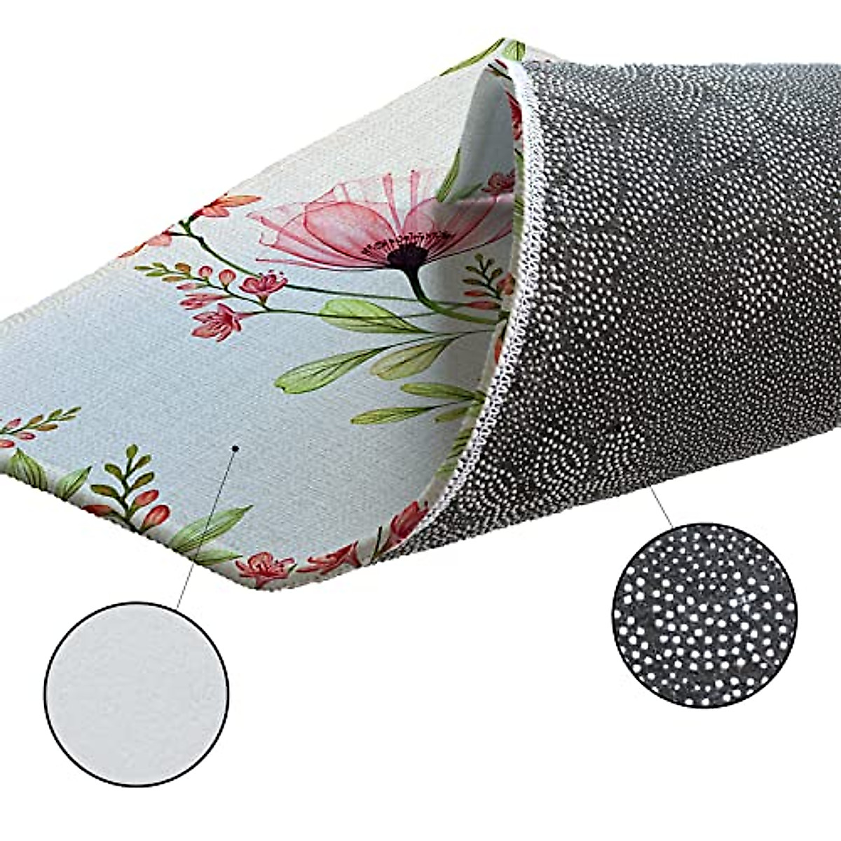 Indoor Area Rug, Red Teal Spring Floral Non Slip Carpet Pad Bathroom Mat, Rustic Summer Flowers Burlap Kitchen Runner Area Rug for Bedroom/Living Room/Kids Room 5'x7'