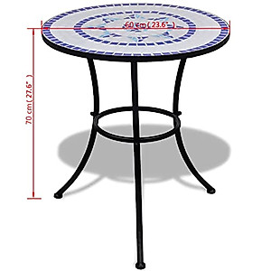 vidaXL Bistro Table Mosaic Ceramic Blue White Outdoor Garden Patio Cafe Coffee