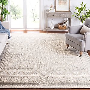 SAFAVIEH Blossom Collection Area Rug - 8' x 10', Light Grey & Ivory, Handmade Wool, Ideal for High Traffic Areas in Living Room, Bedroom (BLM109F)