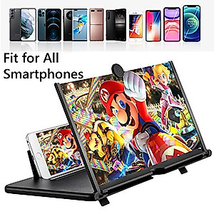 16" Screen Magnifier for Cell Phone, KanYool 3D HD Mobile Phone Magnifier Projector Screen for Movies, Videos, and Gaming, Foldable Phone Stand with Screen Amplifier Fit for All Smartphones (Black)