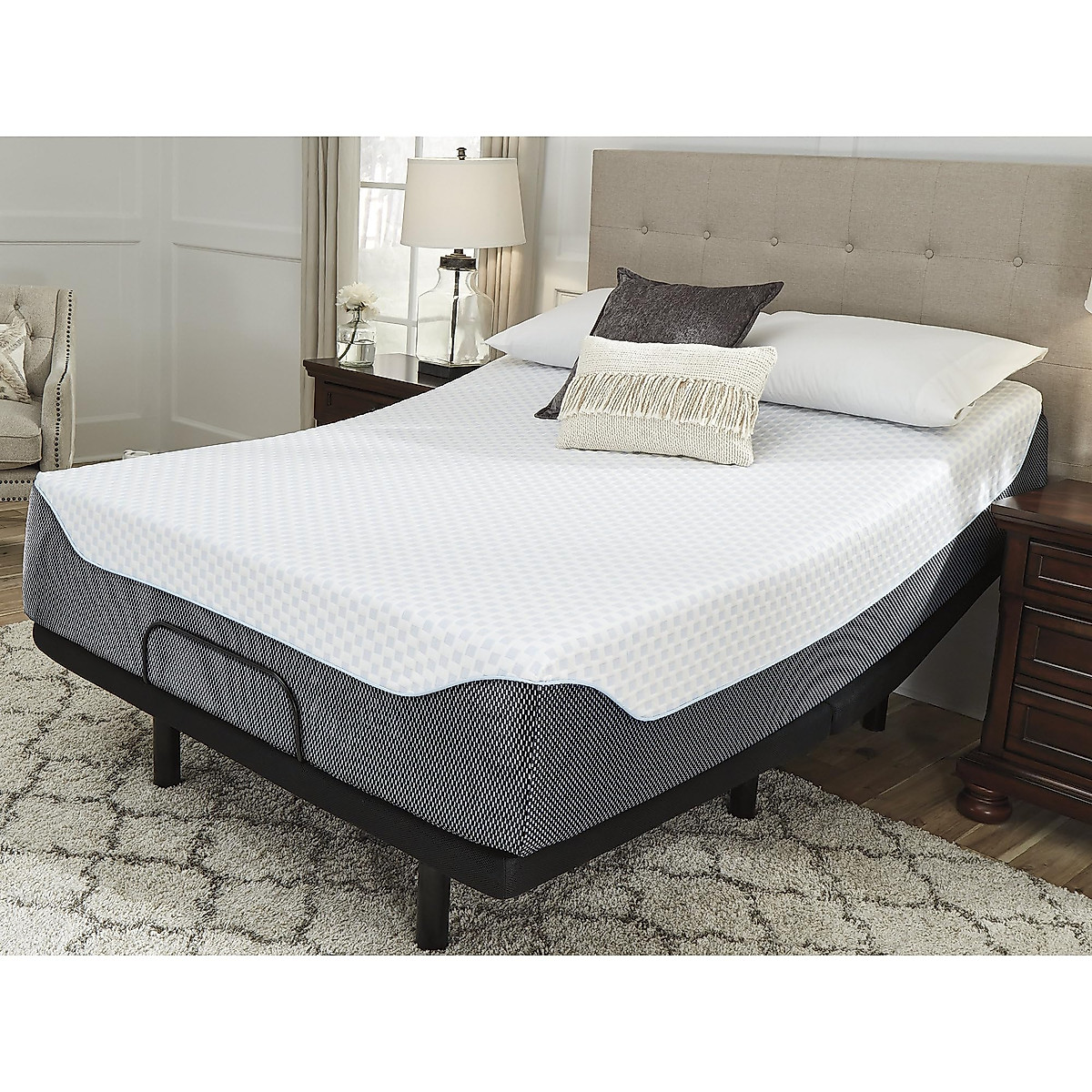 Signature Design by Ashley King Size Chime Elite 14 Inch Plush Green Tea & Charcoal Gel Memory Foam Mattress with Micro Cool Cover
