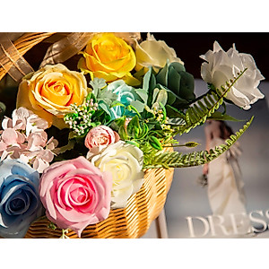 DuHouse 10pcs Fake Roses Artificial Silk Flowers Faux Rose Flower Long Stems Bouquet for Arrangement Wedding Centerpiece Party Home Kitchen Decor (Pure White)