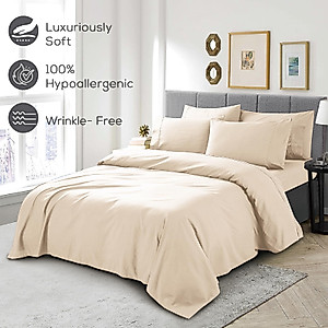 Mueller Luxury 6 PC Full Size Bed Sheets, Super Soft 1800, Deep Pocket up to 16" Full Size Sheets, Transfers Heat, Breathes Better, Hypoallergenic, Wrinkle-Resistant, Oeko-TEX, Cream
