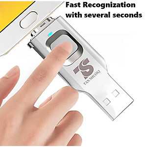 Fingerprint USB3.0 Flash Drive Encrypted 64G Memory Stick Pen Zip Drive Biometric Security Protection 2-in-1 Thumb Drive for PC Smartphone Laptop.