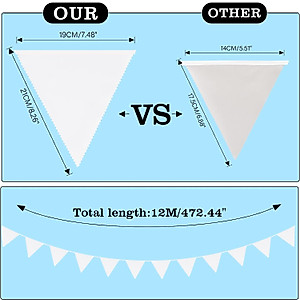 GCQQ 40Ft White Pennant Flags Banner, Soft Fabric Bunting Banner, 42pcs Large Pennant Flags Banner for Anniversary, Engagement, Wedding Baby Bridal Shower Party Decorations