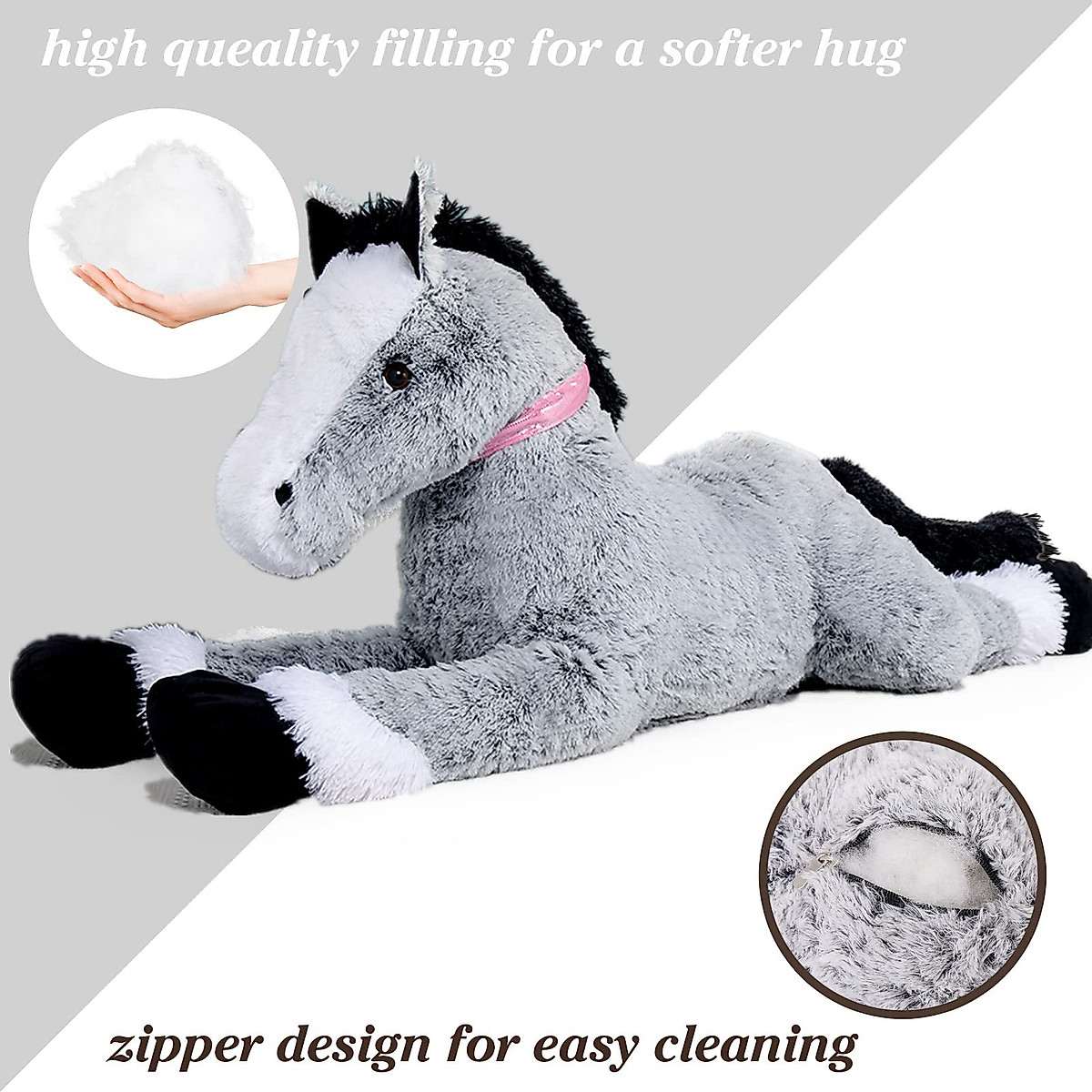 Tezituor 35 Inch Horse Stuffed Animals, Large Stuffed Horse Plush Pillow, Soft Gray Pony Plush Toy for Boys Girls