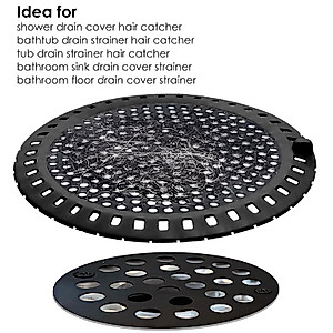 Seatery 2PCS Shower Hair Drain Catcher/Strainer/Cover/Filter/Trap, Bathtub Drain Strainer Hair Catcher, Hair Stopper for Bathroom Sink/Floor Drain, Stainless Steel and Silicone Drain Protector, Black