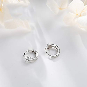 Cute Butterfly Sleeper Small Hoop Earrings Sterling Silver 925 CZ Crystal Huggie Cartilage Tragus Mini Hoops Earring Piecing Dainty Jewelry Gifts for Women Teen Girls (White Gold)