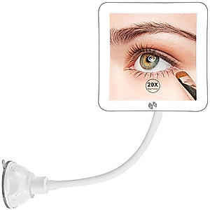 Fabuday Flexible Gooseneck 20X Lighted Magnifying Mirror, Upgraded Lighted Makeup Mirror with Magnification, LED Magnified Mirror for Bathroom, Portable Travel Mirror, Square