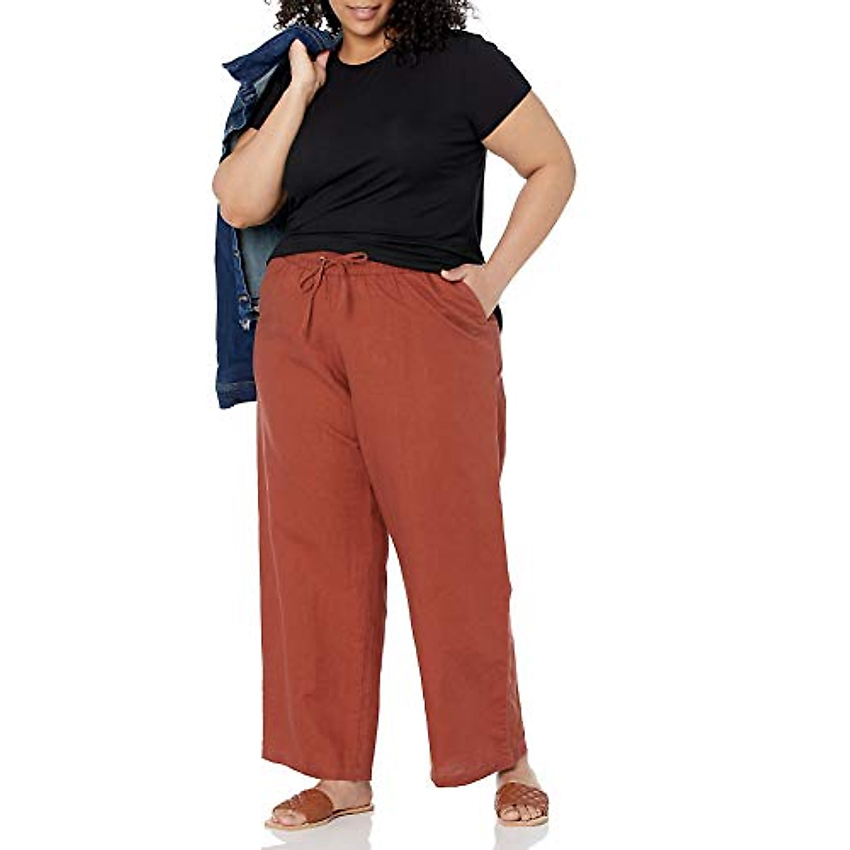 Amazon Essentials Women's Linen Blend Drawstring Relaxed Fit Wide Leg Pant (Available in Plus Size), Terracotta, 3X