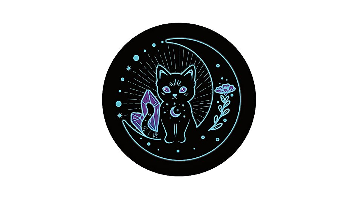 Mystical Witchy Black Cat PopSocket - Goth Kawaii Crystal Design