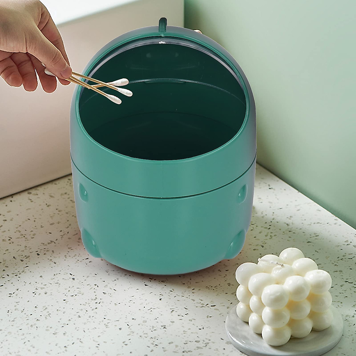 Pssopp Wastebaskets, Mini Trash Can with Lid Baby Dinosaur Wastebasket Garbage Coutertop Can for Office Bathroom Laundry (Green Baby Dinosaur)